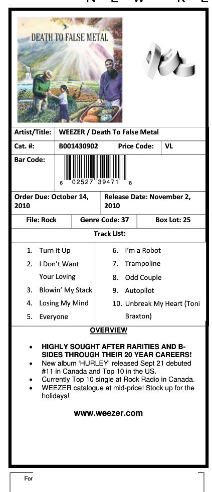 Official Pinkerton Deluxe, Death to False Metal Tracklists Revealed ...